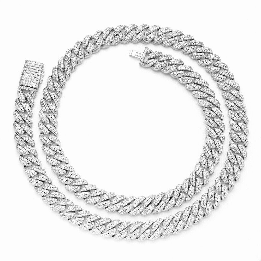 925 Silver Moissanite 12mm Miami Cuban 22 Inch Mens Chain Necklace ...
